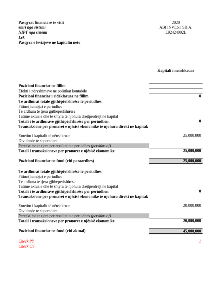 Pasqyra e Ndryshimeve Ne Kapitalin e Vet | PDF