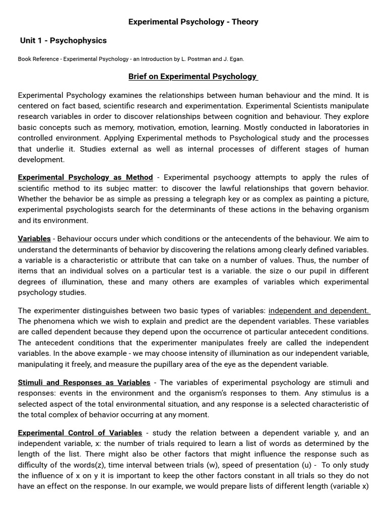 Experimental Psychology - Theory | PDF | Psychophysics | Perception