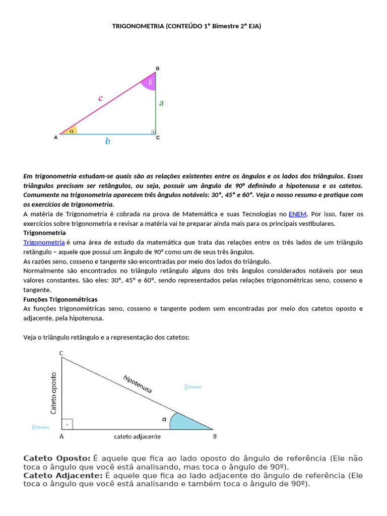 Trigonometria Conteudo 2 Eja | PDF | Trigonometria | Matemática elementar