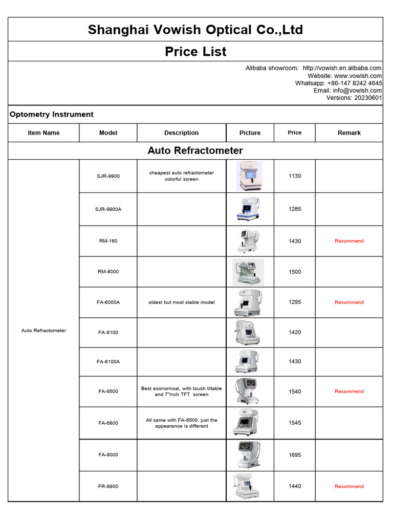 Shanghai Vowish Optical Price List | PDF | Camera | Rechargeable Battery