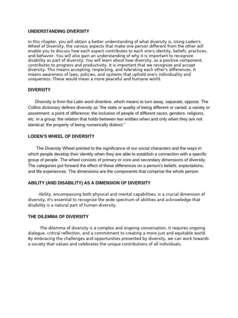 Understanding Diversity and Its Dimensions | PDF
