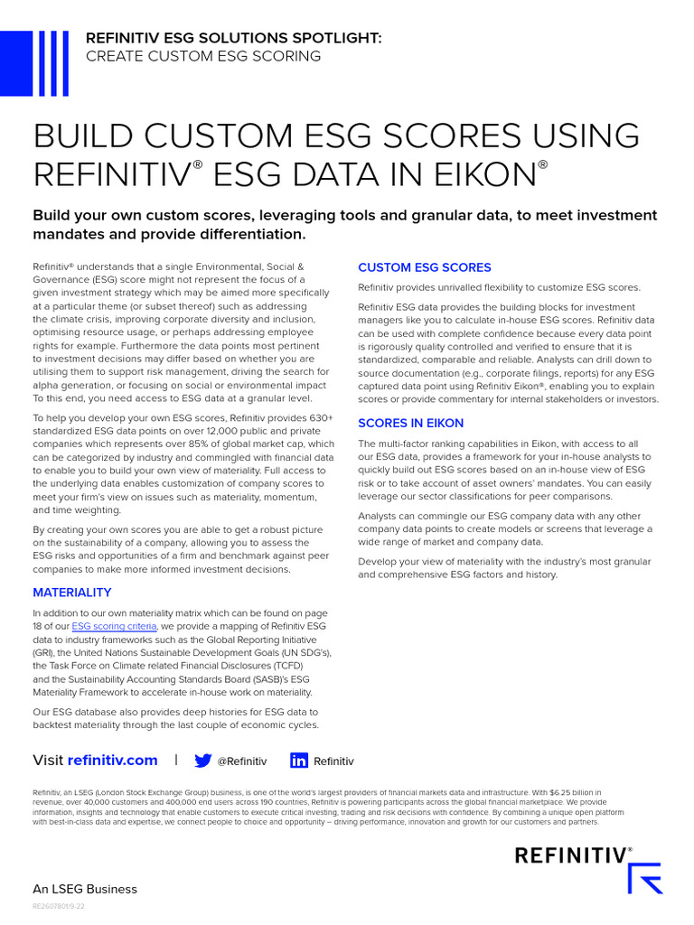Build Custom Esg Scores Using Esg Data in Eikon | PDF | Business ...