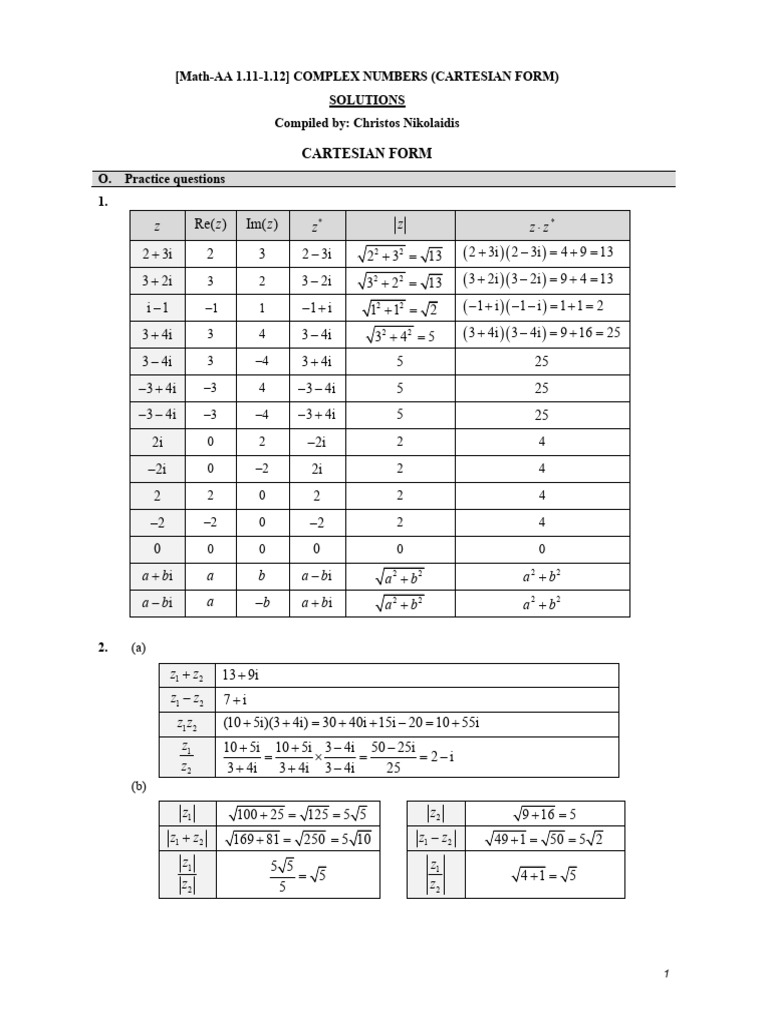 Complex Numbers in Cartesian Form | PDF | Complex Number | Mathematics