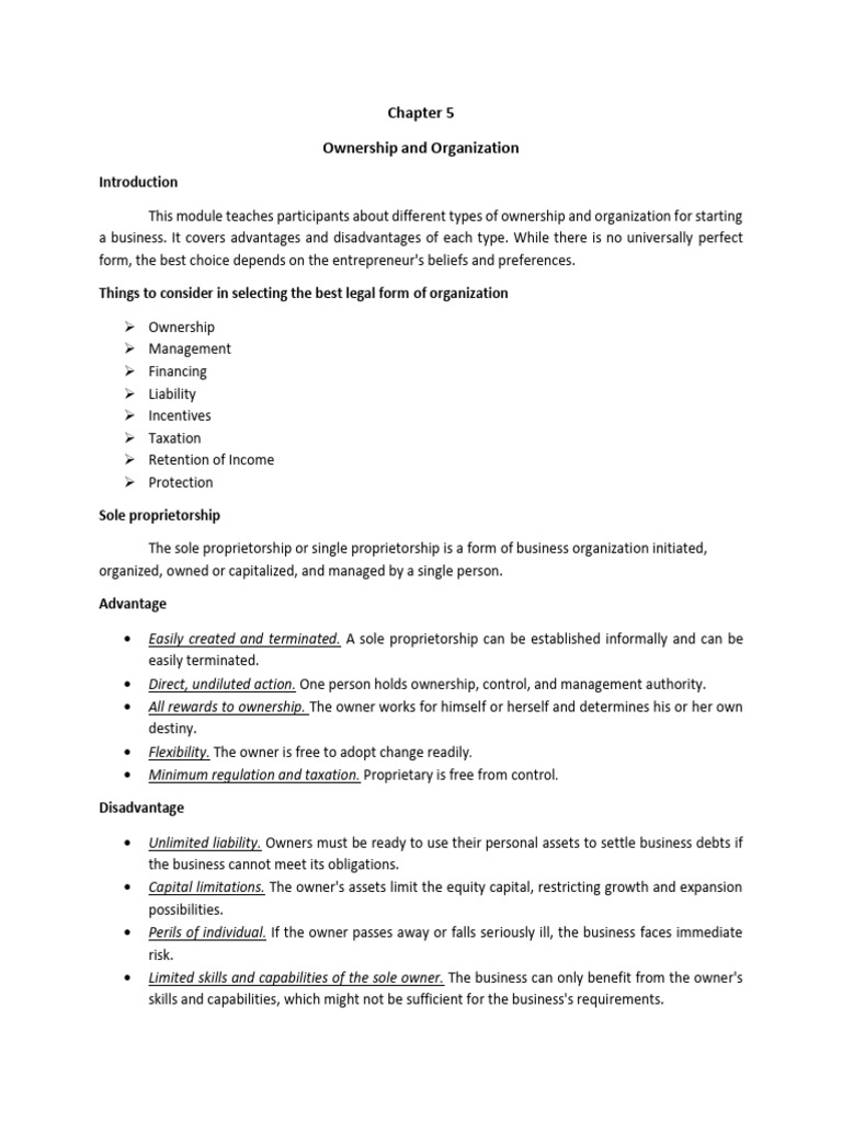 Chapter 5. Ownership and Organization | PDF | Partnership | Corporations
