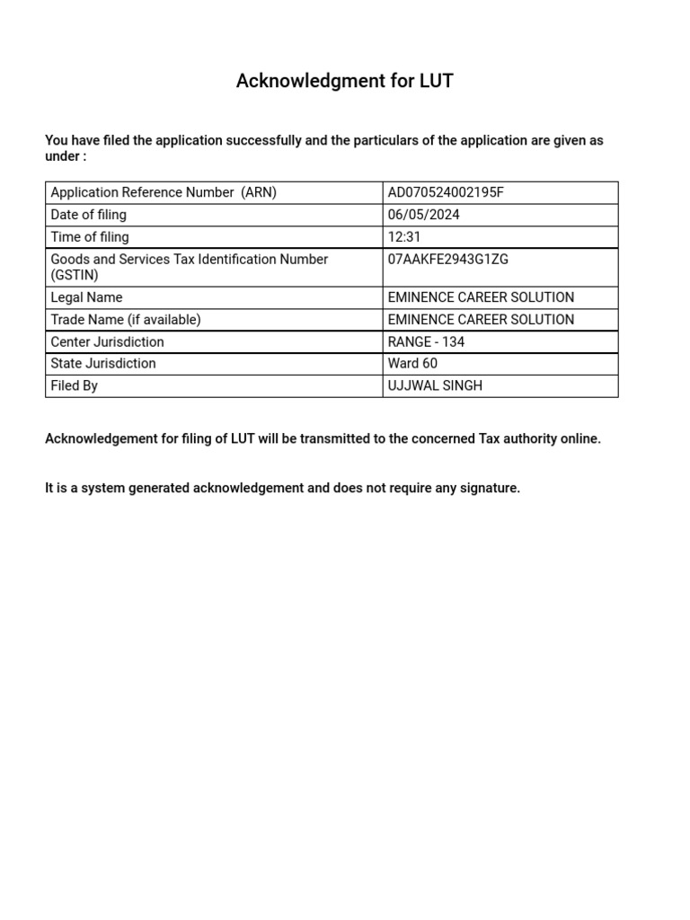 Acknowledgement GST RFD - 11 24-25 | PDF