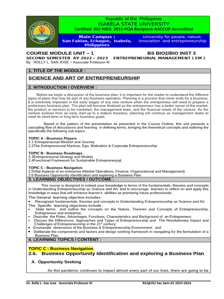 MODULE UNIT 2.5 and 2.6 ENTREP MGT - LECTURE SECSEM AY 2022 2023 | PDF | Entrepreneurship ...