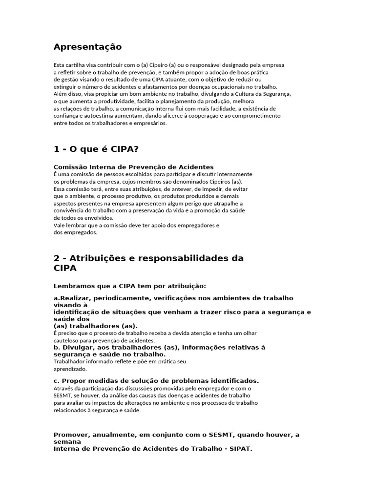 Guia Prático para Cipeiros na CIPA | PDF