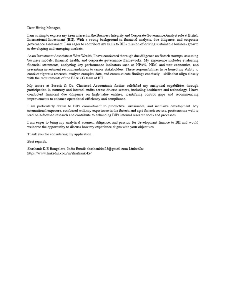 Business Integrity Analyst Application | PDF