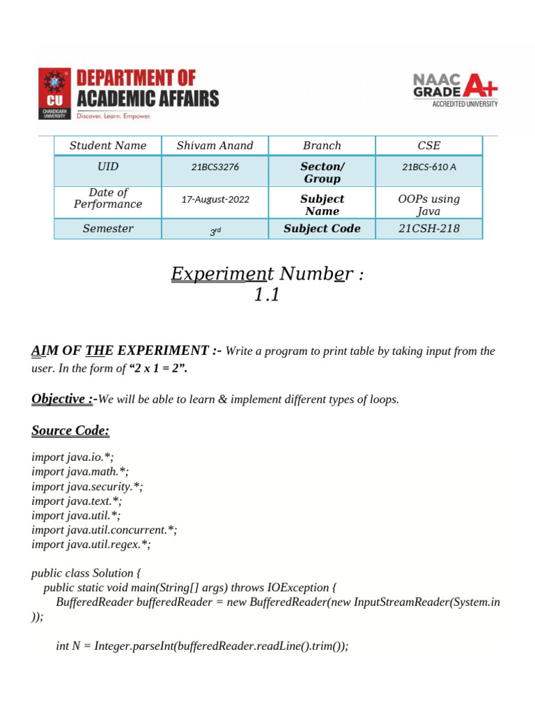 Exp 1.1 Java | PDF | Programming Paradigms | Software