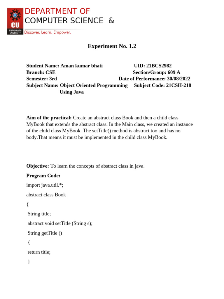 Abstract Class Implementation in Java | PDF