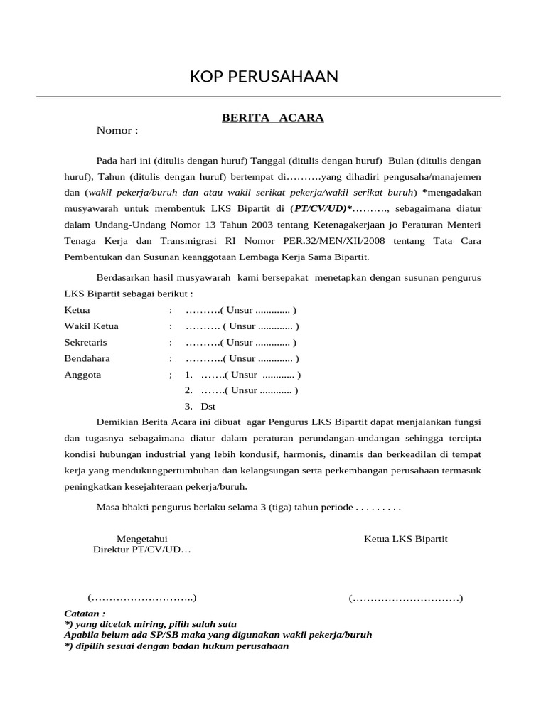 Form LKS Bipartit Untuk Perusahaan | PDF