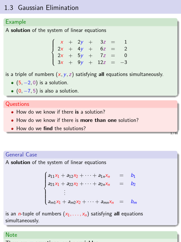 1.3 Gaussian Elimination | PDF | Abstract Algebra | Applied Mathematics