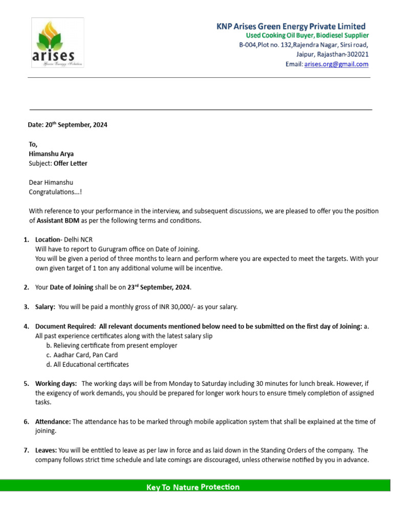 Offer Letter for Assistant BDM Position | PDF | Employment | Justice