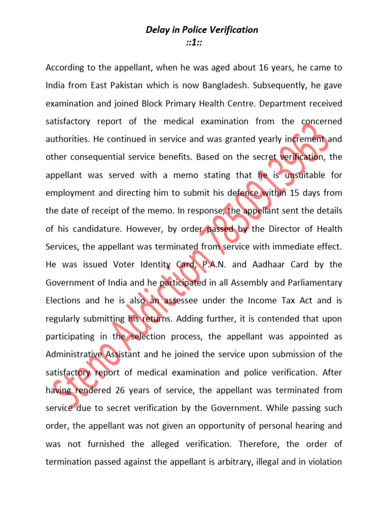 Delay in Police Verification | PDF | Constitutional Law | Justice