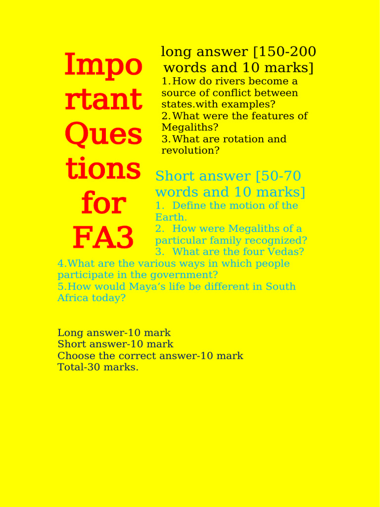 FA3 Important Question | PDF