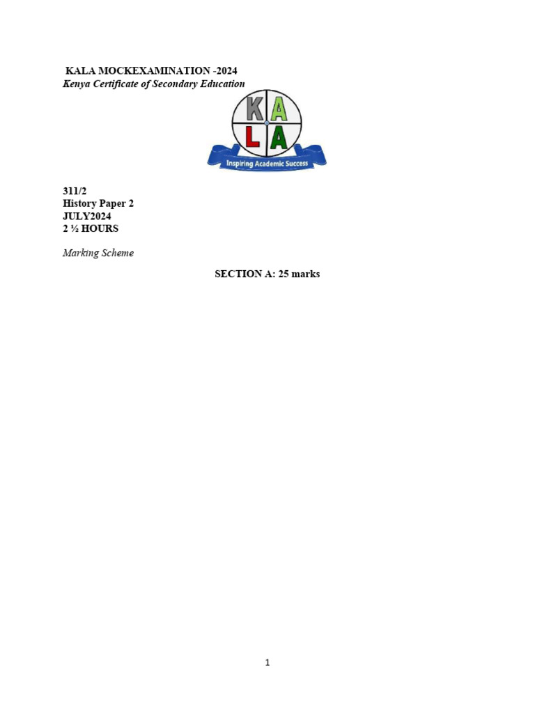 Kala History Paper 2 Marking Scheme | PDF | Presidents Of The United ...