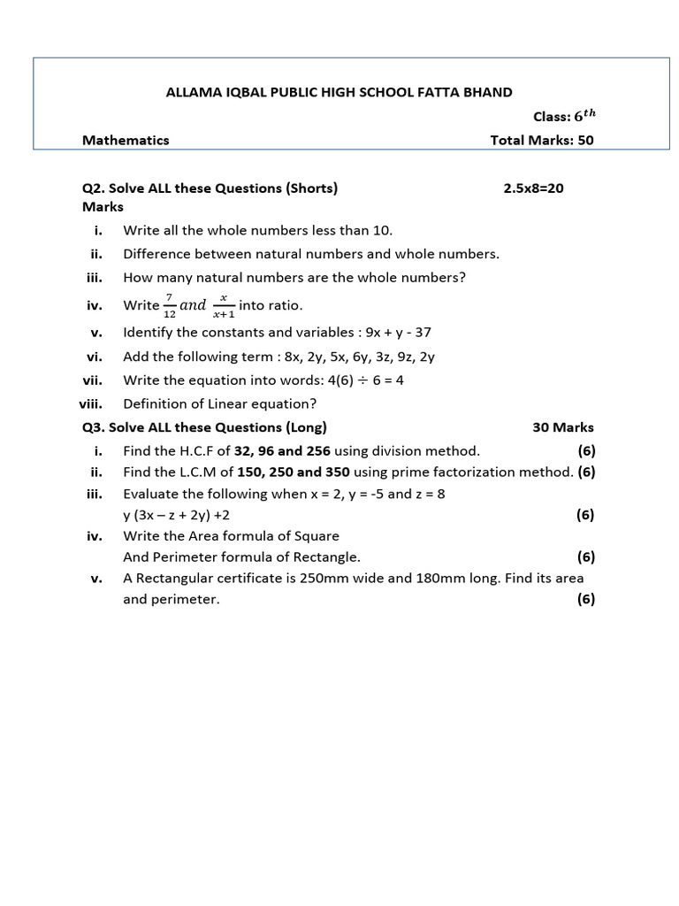 Class 6th Math | PDF