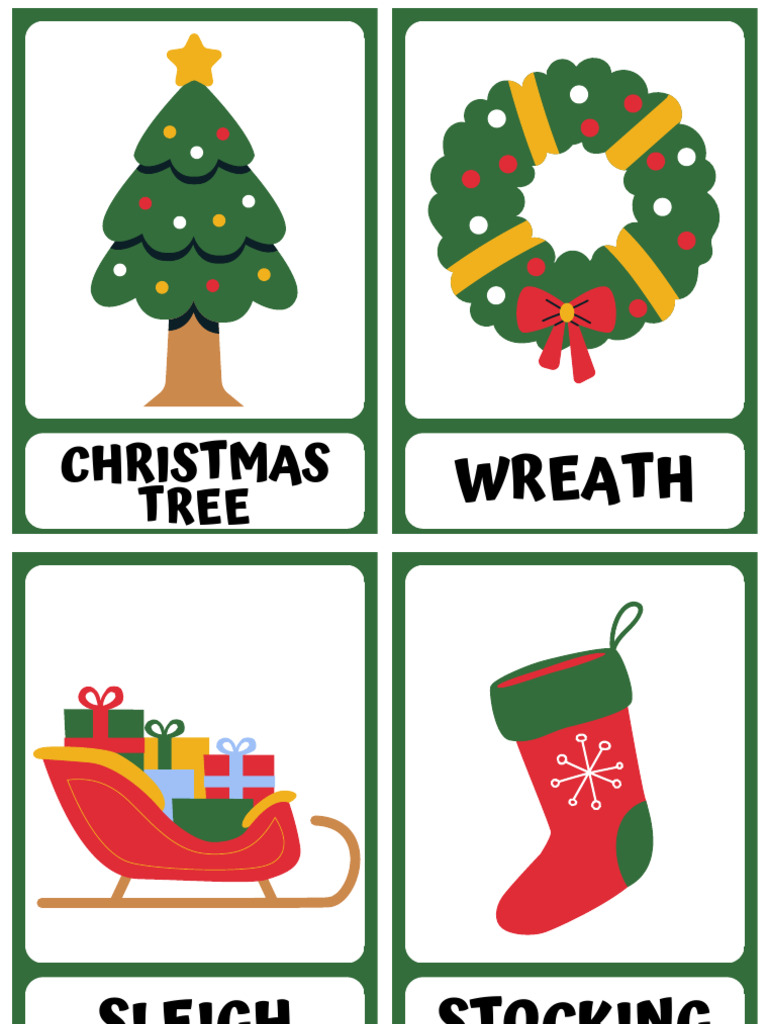 Festive Colourful Christmas Vocabulary Flashcards EFL | PDF