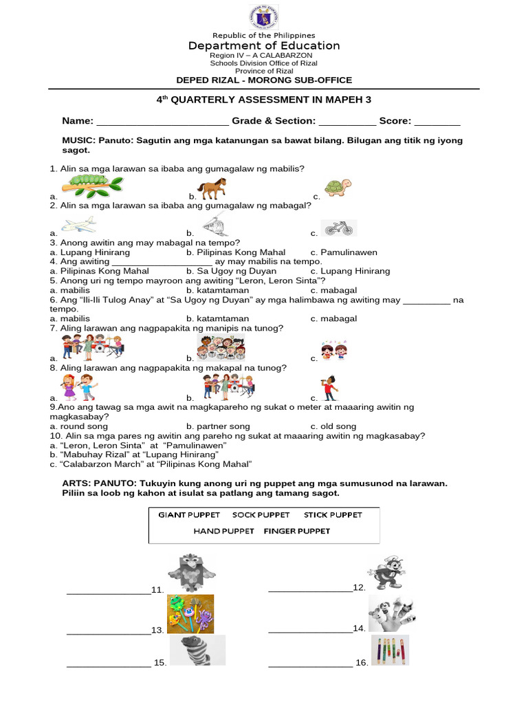 X Grade 3 Q4 Mapeh 4TH Periodical Test | PDF
