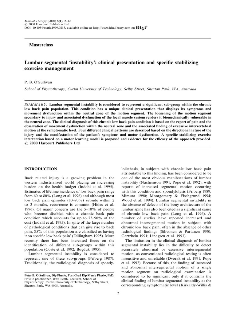 Lumbar Segmental 'Instability' Clinical Presentation and Specific ...