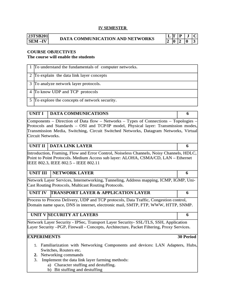 23.01.2025 Data Communication Syllabus | PDF | Computer Network | Network Switch