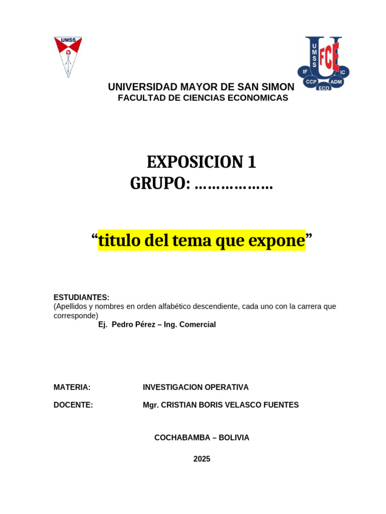 Caratula Fce Umss Practicos | PDF