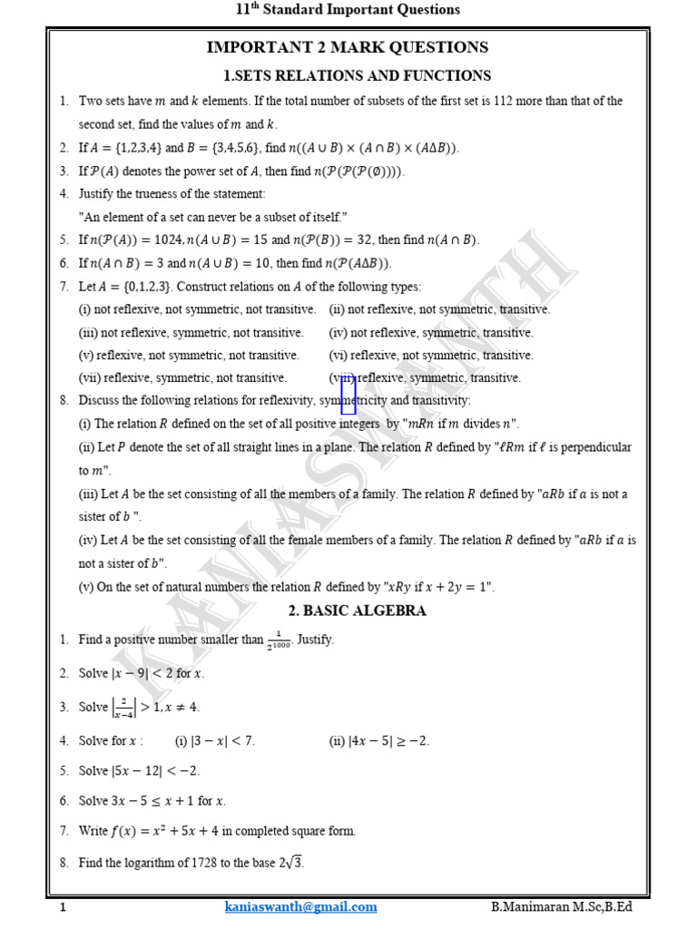 11th-Maths-Important-Questions-English-Medium-PDF-Download | PDF ...