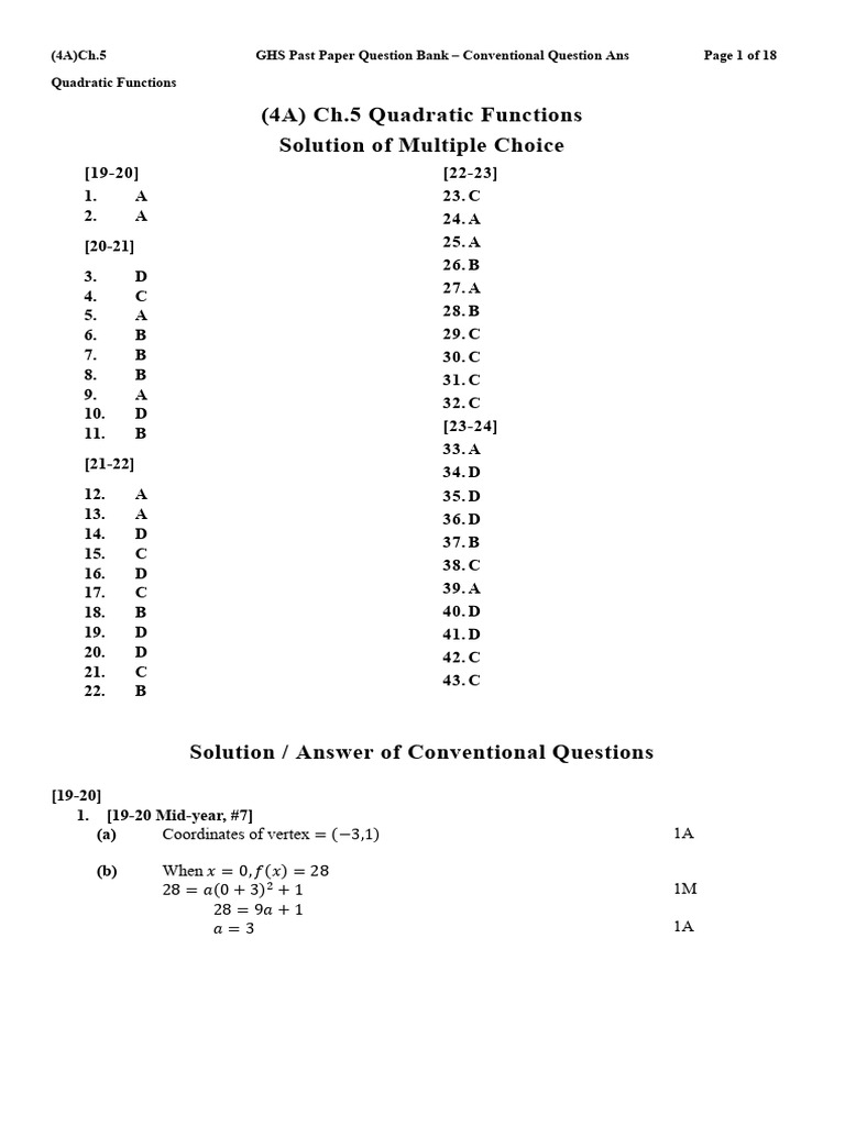 (19 24)4A Ch.5 Quadratic Functions ANS | PDF | Quadratic Equation | Area