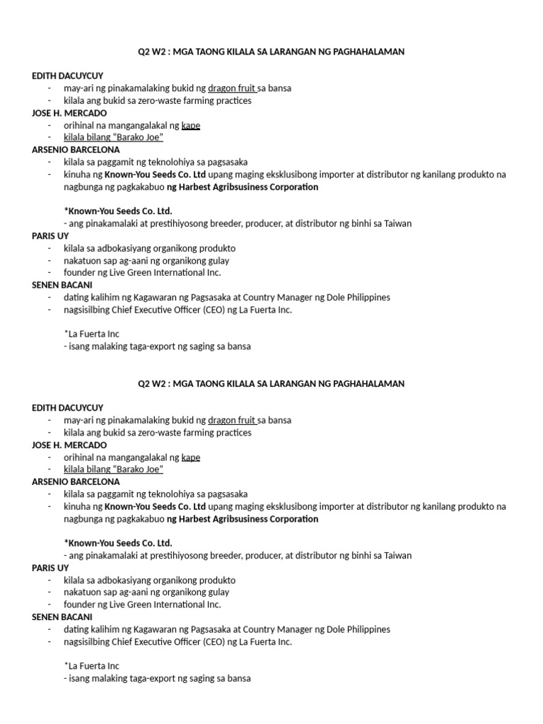 Mga Taong Kilala Sa Larangan NG Paghahalaman | PDF