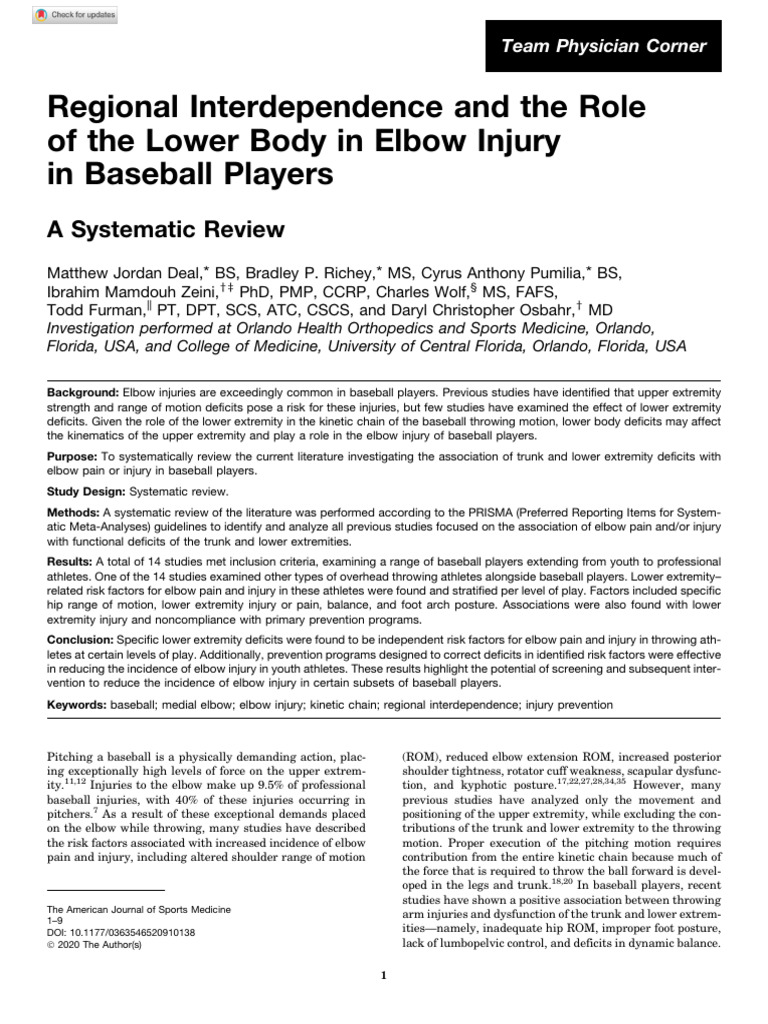 Lower Body Impact on Elbow Injuries in Baseball | PDF | Elbow | Human Leg