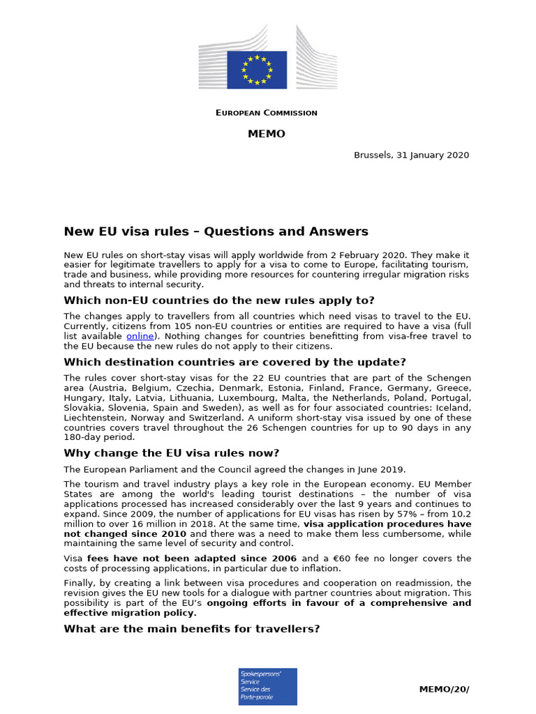 New EU Visa Rules Effective February 2020 | PDF | Travel Visa ...