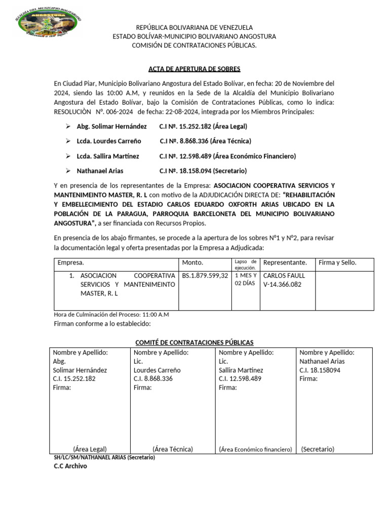 ACTA DE APERTURA DE SOBRES Ad | PDF