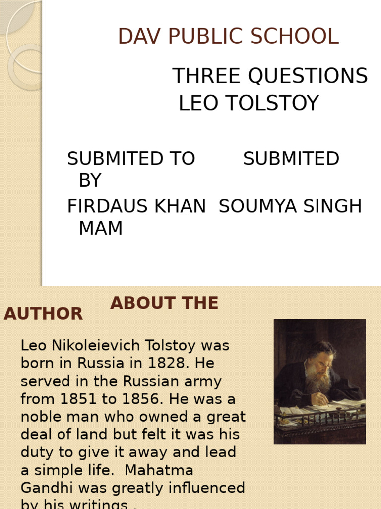 Tolstoy's Three Questions Explained | PDF