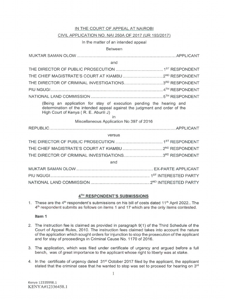 Civil Application No. Nai 250a of 2017-Submissions On The Bill of Costs ...