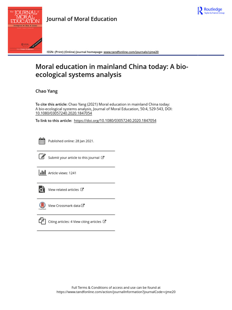 Moral Education in Mainland China Today A Bio-Ecological Systems ...