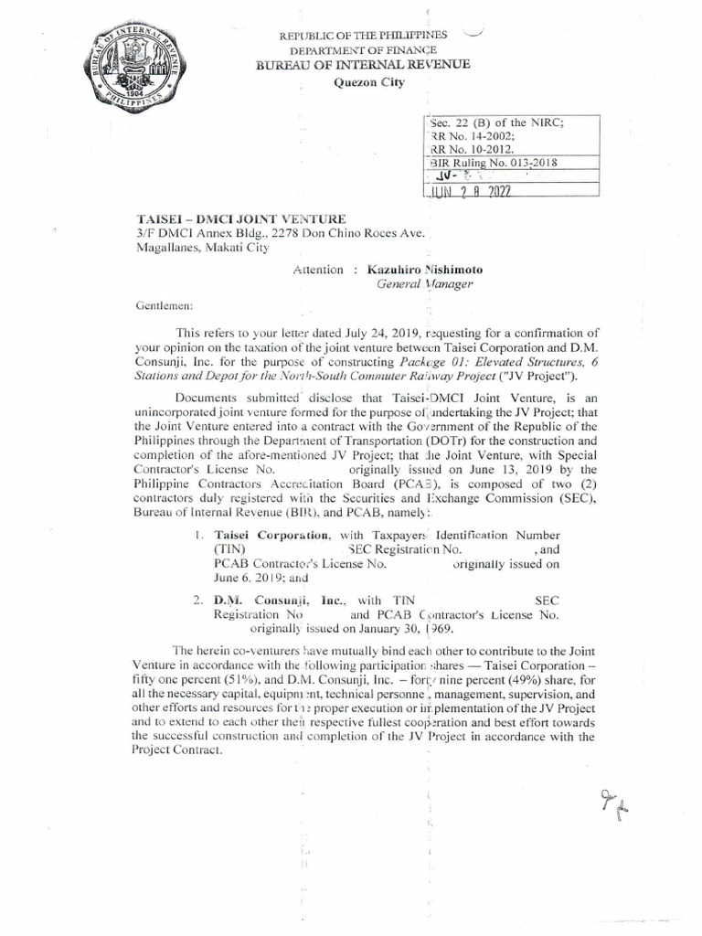 BIR Ruling No. 317-2022 Joint Venture | PDF