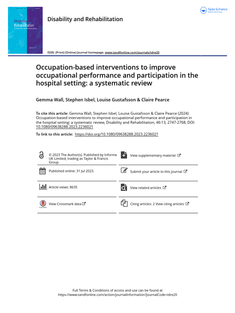 Occupation-Based Interventions To Improve Occupational Performance and ...