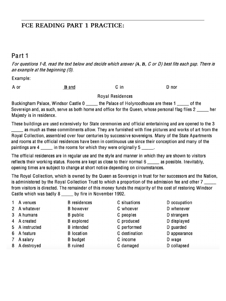 Fce Part 1 Practice | PDF