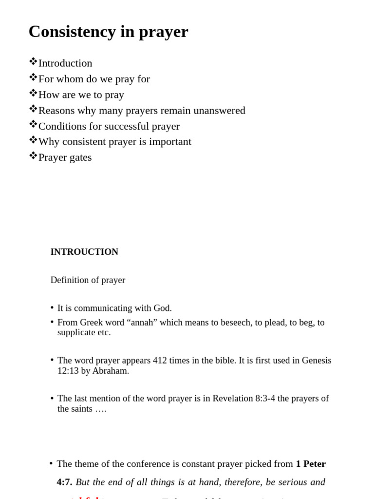 CONSISTENCY IN PRAYER - 6-12th Jan, 2025 | PDF | Gospel Of Matthew ...