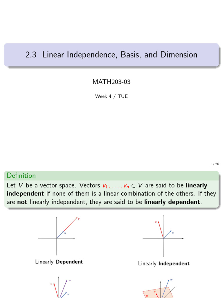 2.3 Linear Independence, Basis, and Dimension | PDF | Basis (Linear Algebra) | Linear Subspace