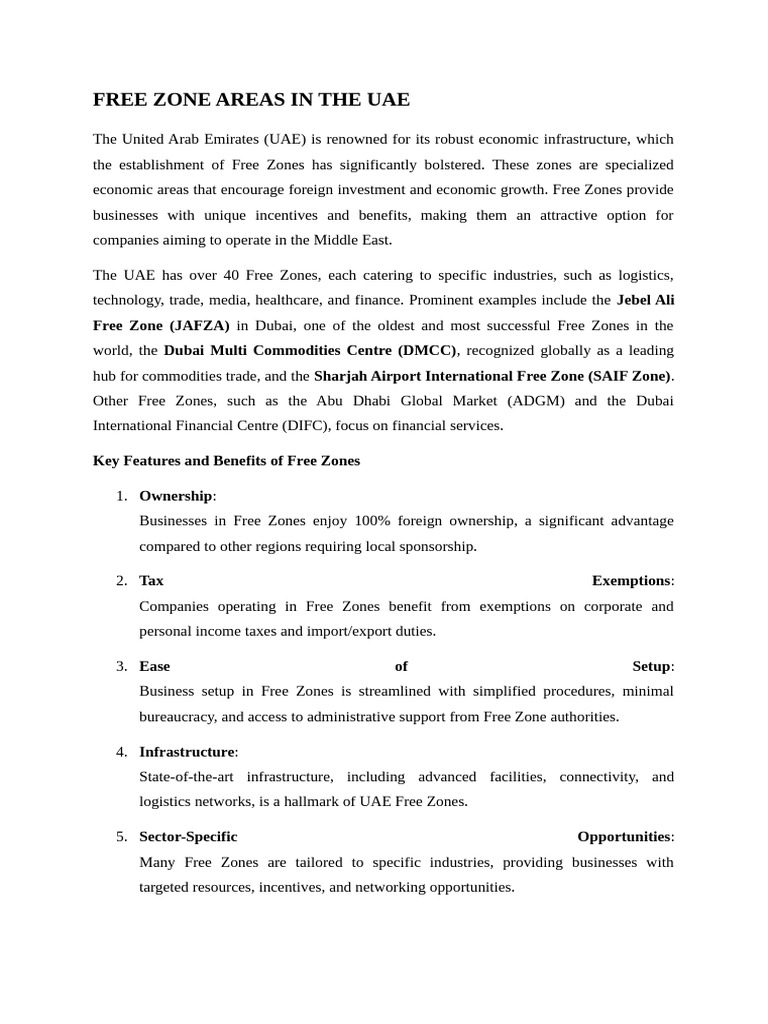 UAE Free Zones: Benefits & Insights | PDF | United Arab Emirates | Dubai