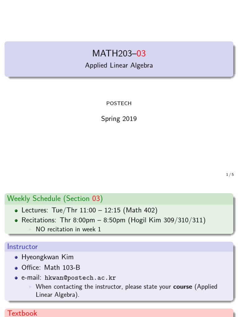 Applied Linear Algebra Course Schedule | PDF