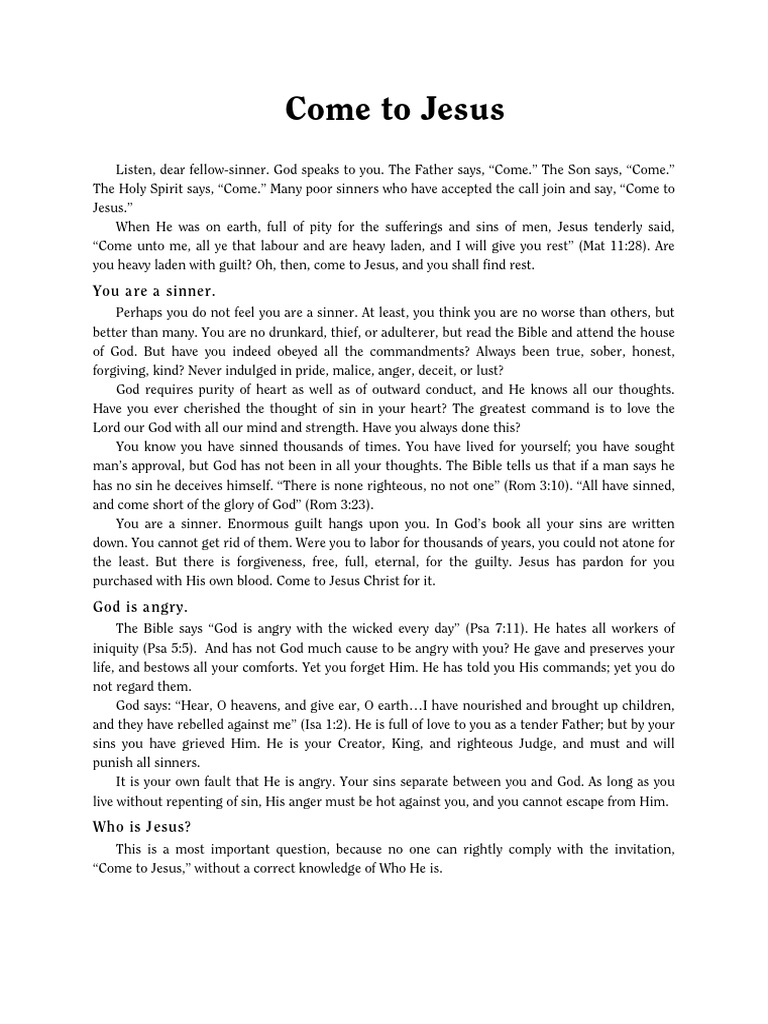 Come to Jesus | PDF | Sin | Jesus