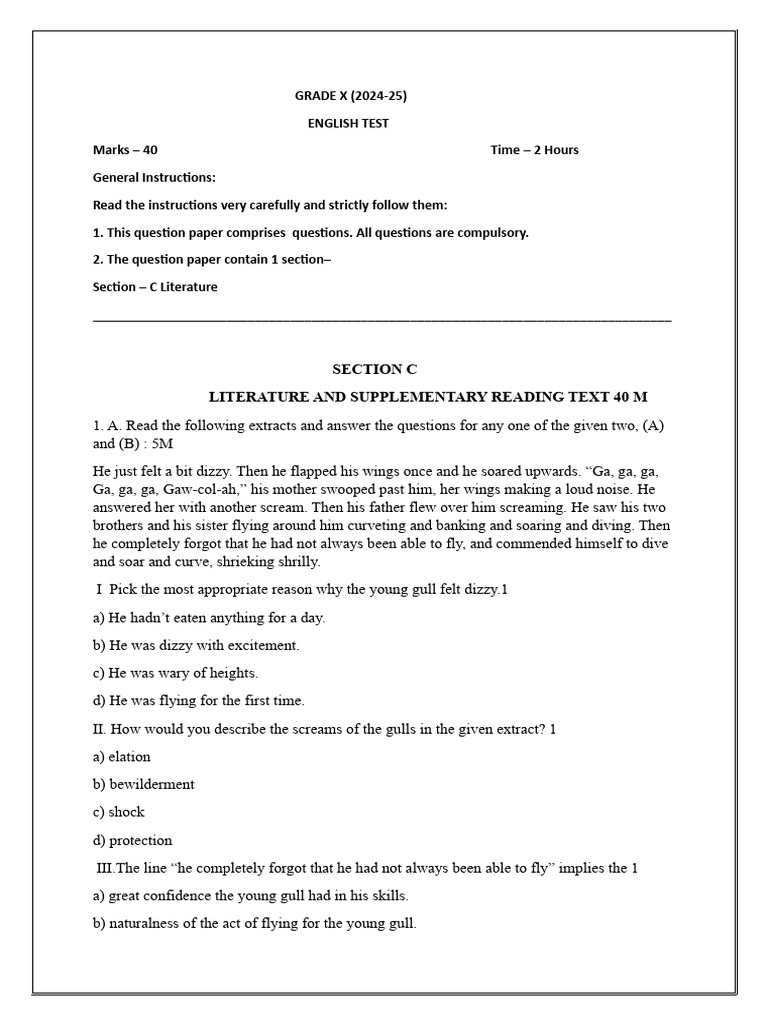 Grade 10 English Literature Test | PDF | Poetry