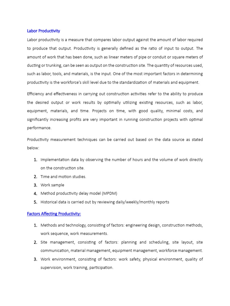 Labor Productivity Pdf Labour Economics Workforce Productivity
