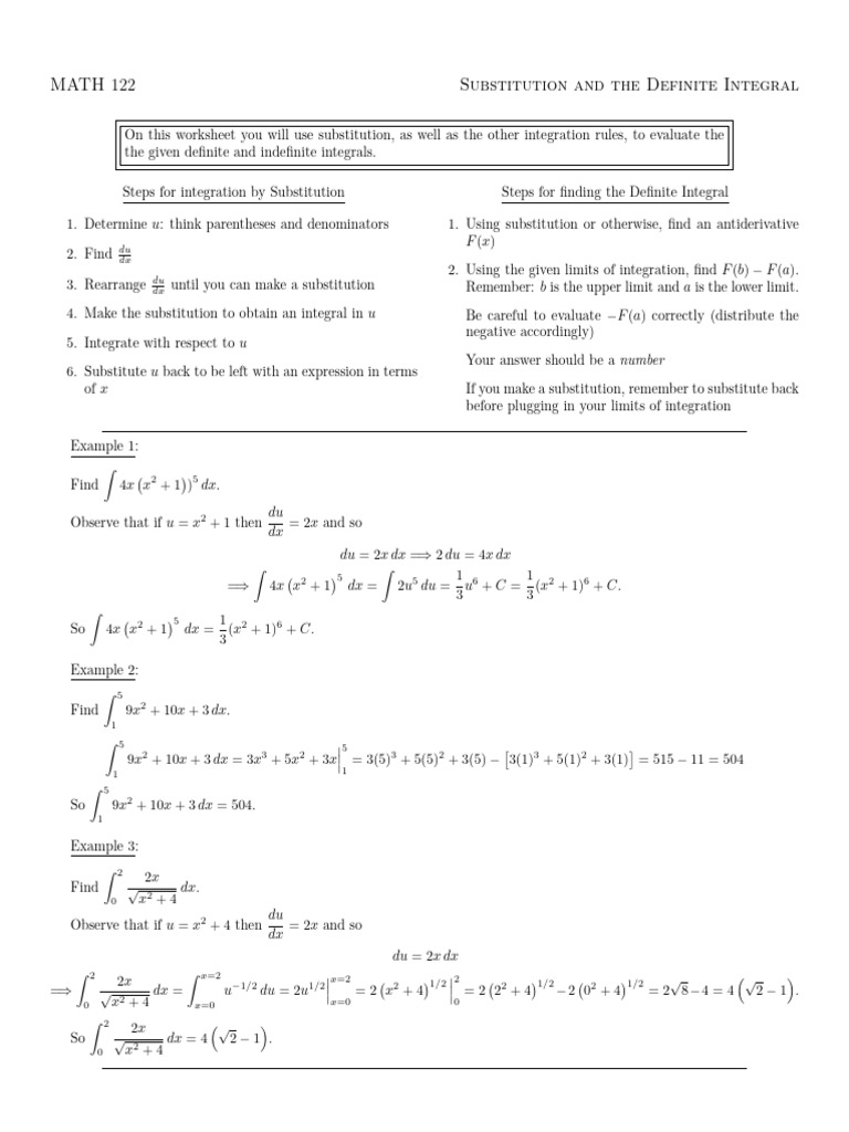 Substitution + Definite Integrals_241222_234416 | PDF | Integral ...