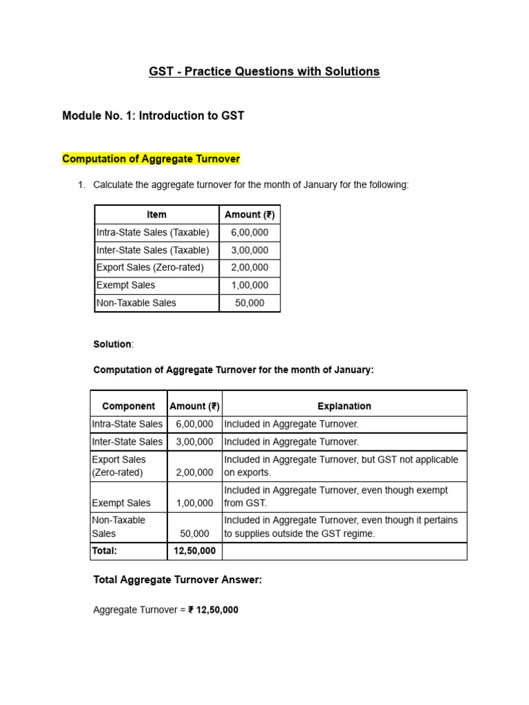 12 GST Practice Questions With Solutions | PDF | Value Added Tax | Taxes