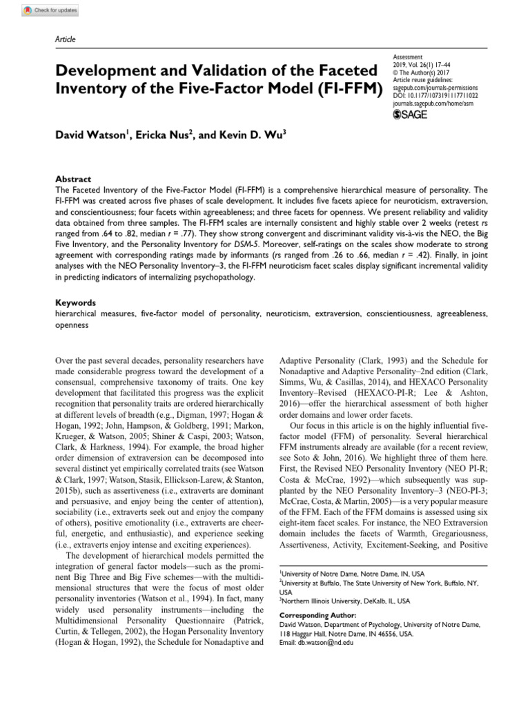 Development and validation of the Faceted Inventory of the Five-Factor ...