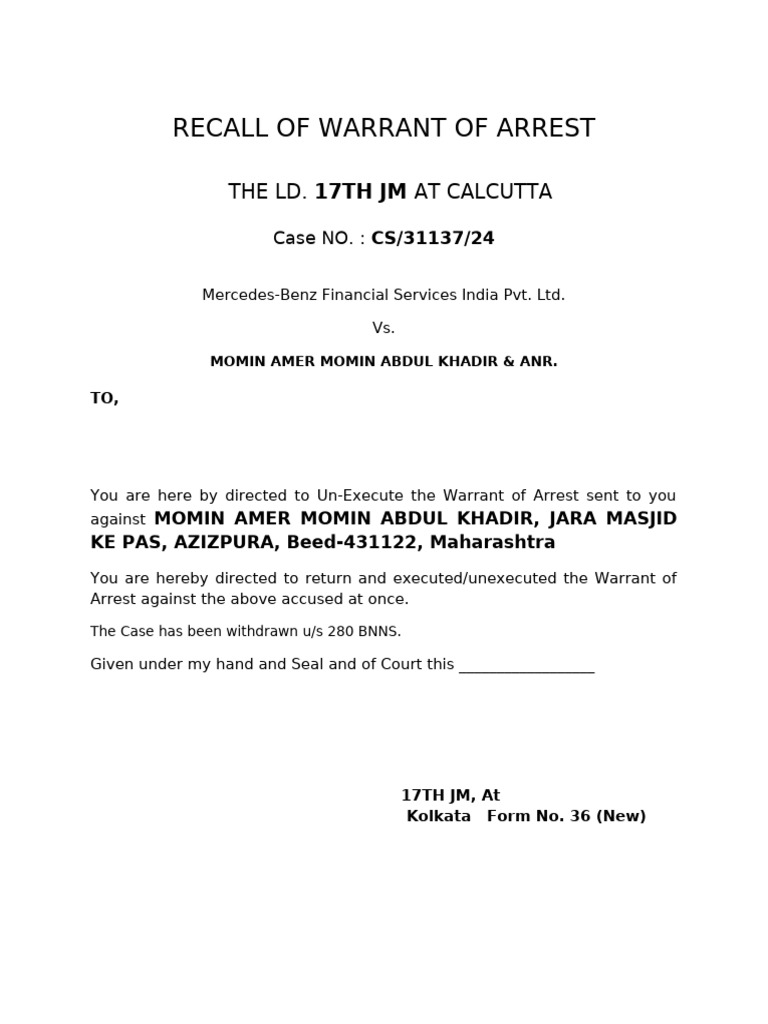 Recall of Warrant of Arrest | PDF