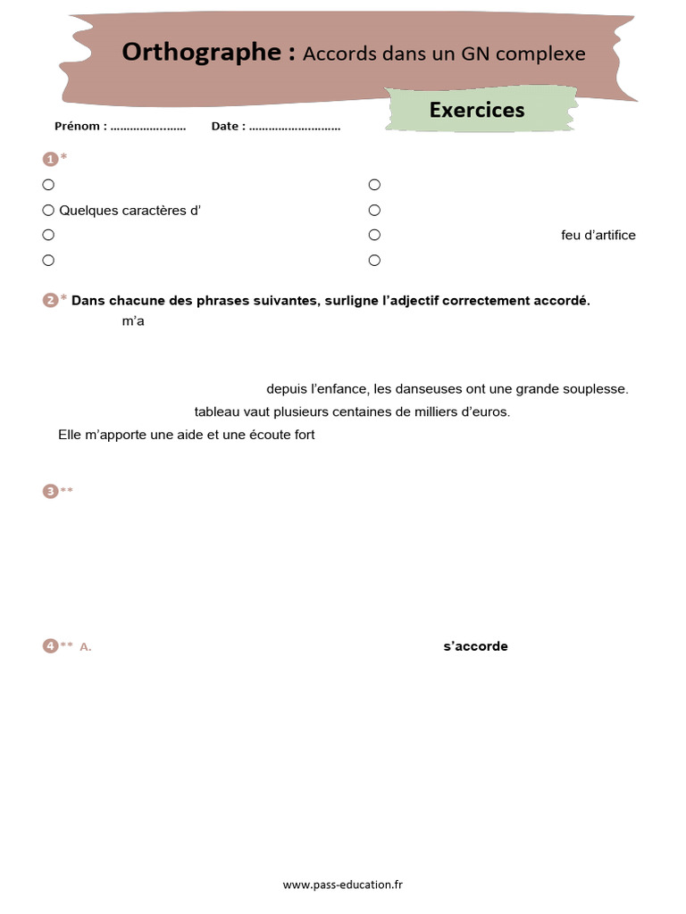 Exercices sur les accords dans le GN | PDF | Clause | Linguistique